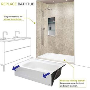 Transolid FLU6032R-31 Linear 60-in W x 32-in L Rectangular Alcove Concealed End Drain Shower Base with Right Hand Drain, White