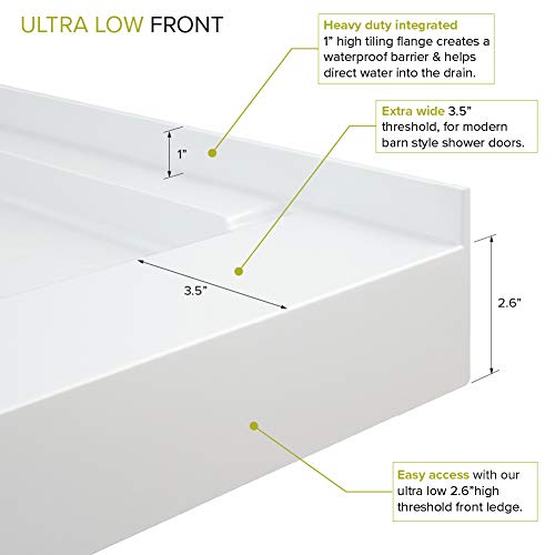 Transolid FLU6032R-31 Linear 60-in W x 32-in L Rectangular Alcove Concealed End Drain Shower Base with Right Hand Drain, White