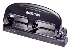 bostitch office ez squeeze 20 sheet standard 3 hole punch, metal construction, silver/black (hp20)