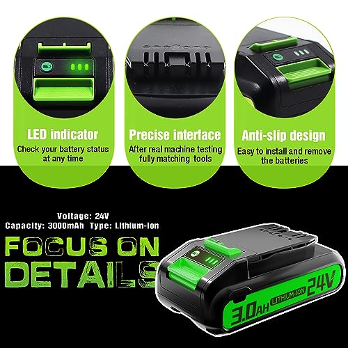 TenHutt 【Upgrade】 3.0Ah 24V Replace Battery for Greenworks 29842 29852 Lithium Battery Compatible with 20352 22232 2508302 24V Cordless Tools