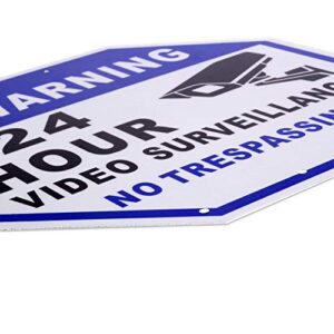 Kichwit Video Surveillance Sign No Trespassing Reflective Metal Sign, Aluminum Yard Sign with Stakes, 11.8" x 11.8"