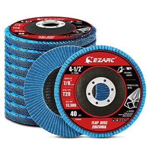 ezarc flap discs 40 grit, 4 1/2 x 7/8-inch flap sanding disc, type 29 zirconia grinding wheel for stainless steel, sheet metal (10 pack)