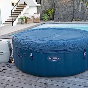 Bestway SaluSpa Milan AirJet 2 to 6 Person Inflatable Hot Tub Round Portable Outdoor Spa with 140 Soothing AirJets, App Control and Cover, Blue