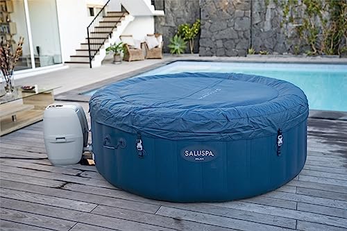 Bestway SaluSpa Milan AirJet 2 to 6 Person Inflatable Hot Tub Round Portable Outdoor Spa with 140 Soothing AirJets, App Control and Cover, Blue