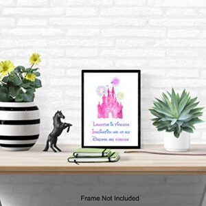 Quote Wall Art Poster Print - 8x10 Castle Cute Pink Girls Room, Bedroom Decoration, Home Decor - Inspirational Motivational Gift for Kids and Women - 8x10 Unframed Photo print