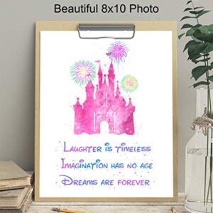 Quote Wall Art Poster Print - 8x10 Castle Cute Pink Girls Room, Bedroom Decoration, Home Decor - Inspirational Motivational Gift for Kids and Women - 8x10 Unframed Photo print