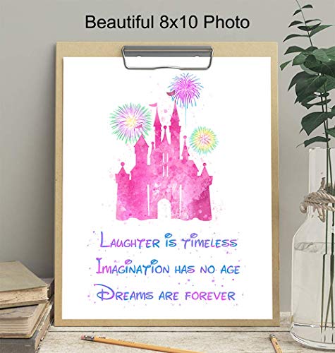 Quote Wall Art Poster Print - 8x10 Castle Cute Pink Girls Room, Bedroom Decoration, Home Decor - Inspirational Motivational Gift for Kids and Women - 8x10 Unframed Photo print