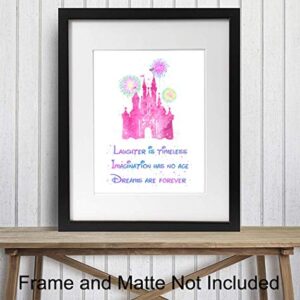 Quote Wall Art Poster Print - 8x10 Castle Cute Pink Girls Room, Bedroom Decoration, Home Decor - Inspirational Motivational Gift for Kids and Women - 8x10 Unframed Photo print