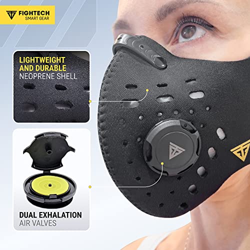 FIGHTECH 2 x Dust Masks | Combo Kit with 10 x Active Carbon Filters | 2 x Extra Air Valves | Face Mask for Woodworking | Washable and Reusable (Large, Black)