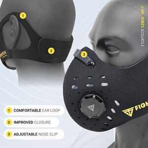 FIGHTECH 2 x Dust Masks | Combo Kit with 10 x Active Carbon Filters | 2 x Extra Air Valves | Face Mask for Woodworking | Washable and Reusable (Large, Black)