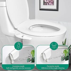 SAMODRA Ultra-Slim Bidet Attachment, Non-Electric Dual Nozzle (Frontal & Rear Wash) Adjustable Water Pressure Fresh Water Bidet Toilet Seat Attachment with Brass Inlet, Easy to Install (White-Silver)