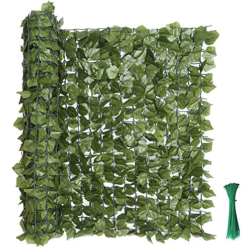 kdgarden 99"x39" Artificial Hedge Panels Faux Ivy Fence Leaf and Vine Privacy Screen UV-Protected Decorative Trellis Wall Screen for Outdoor Garden and Yard Decoration, Dark Green