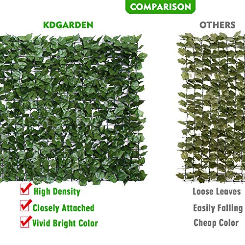 kdgarden 99"x39" Artificial Hedge Panels Faux Ivy Fence Leaf and Vine Privacy Screen UV-Protected Decorative Trellis Wall Screen for Outdoor Garden and Yard Decoration, Dark Green