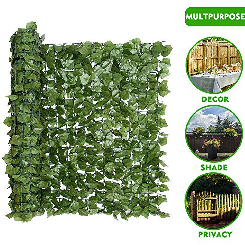 kdgarden 99"x39" Artificial Hedge Panels Faux Ivy Fence Leaf and Vine Privacy Screen UV-Protected Decorative Trellis Wall Screen for Outdoor Garden and Yard Decoration, Dark Green