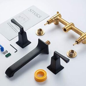 SITGES Bathroom Wall Faucet, Heavy Duty, Brass Constructed Wall Mount Faucet with Metal Lever Handles, Rough in Valve Included (Matte Black)