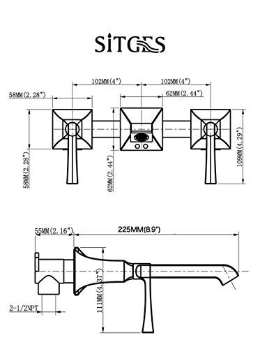 SITGES Bathroom Wall Faucet, Heavy Duty, Brass Constructed Wall Mount Faucet with Metal Lever Handles, Rough in Valve Included (Matte Black)