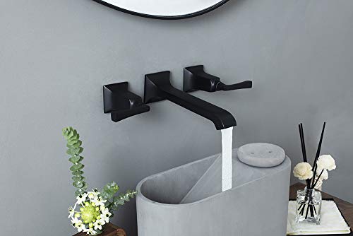 SITGES Bathroom Wall Faucet, Heavy Duty, Brass Constructed Wall Mount Faucet with Metal Lever Handles, Rough in Valve Included (Matte Black)