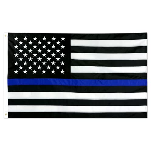 Thin Blue Line USA Flag 3x5 ft | Heavy Duty Police Flag | Back The Blue | Blue Lives Matter Flag | Quadruple Stitched Fly End | Durable High-Performance 210D Nylon for High Winds | Brass Grommets