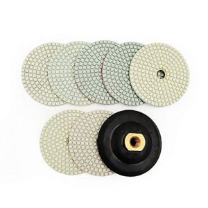 bgtec 4" wet diamond polishing pads set,7 pieces pads plus rubber hook and loop backing pad for marble stone quartz tiles