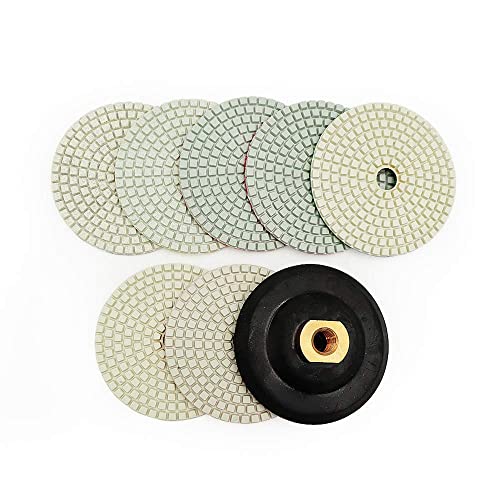 BGTEC 4" Wet Diamond Polishing Pads Set,7 Pieces Pads plus Rubber Hook and Loop Backing Pad for Marble Stone Quartz Tiles