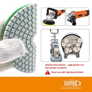 BGTEC 4" Wet Diamond Polishing Pads Set,7 Pieces Pads plus Rubber Hook and Loop Backing Pad for Marble Stone Quartz Tiles