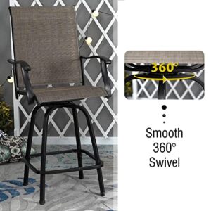 MFSTUDIO 2 PCS Outdoor Swivel Bar Stools, Patio Bar Height Chair Breathable Sling Fabric, All-Weather Resistant, Brown