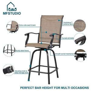 MFSTUDIO 2 PCS Outdoor Swivel Bar Stools, Patio Bar Height Chair Breathable Sling Fabric, All-Weather Resistant, Brown