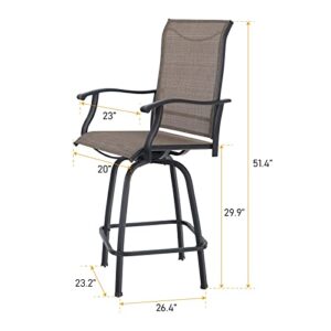 MFSTUDIO 2 PCS Outdoor Swivel Bar Stools, Patio Bar Height Chair Breathable Sling Fabric, All-Weather Resistant, Brown