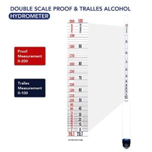 Circrane 0-200 Proof & Tralle Alcohol Hydrometer, Accurate Tester for Liquor, Distilling Moonshine Alcoholmeter