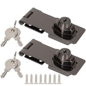 2 pack 4 inch keyed hasp locks, cabinet knob lock hasp latch with key, twist knob keyed locking hasp with screws, locking hasp for doors, drawers, cabinets and fence safety lock