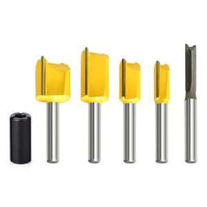 meiggtool 5pcs straight dado router bit set, 1/4-inch shank round nose, cutting diameter: 1/4, 3/8, 1/2, 5/8, 3/4 inch