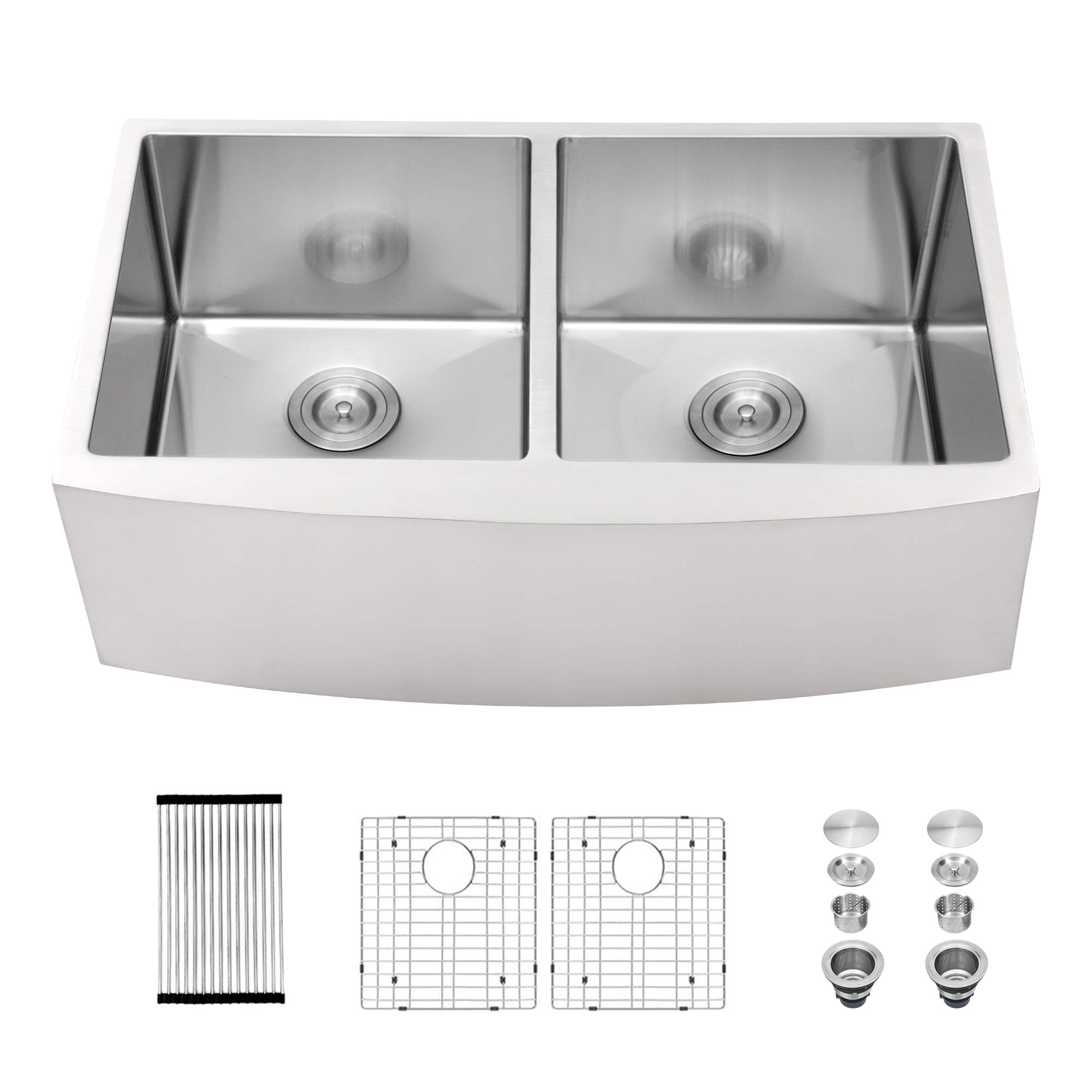 Mocoloo 33 Inch Farmhouse Sink Double Bowl 50/50 Stainless Steel 16 Gauge Apron Front Farm Kitchen Sink