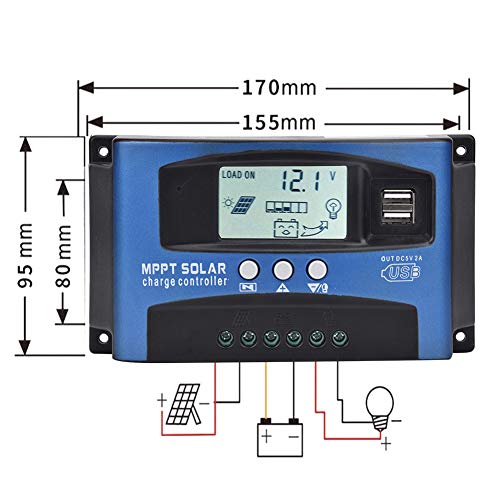 MPPT Charge Controller, YCX-003 30-100A Large Screen MPPT Solar Panel Charge Controller Solar Panel Battery Intelligent Regulator 12V/24V (YCX-003-60A)