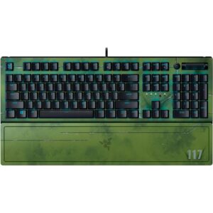 razer blackwidow v3 mechanical gaming keyboard: green mechanical switches - tactile & clicky - chroma rgb lighting - compact form factor - programmable macros - halo infinite