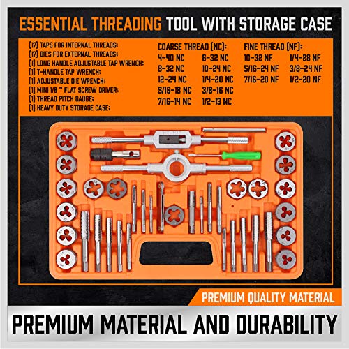 HORUSDY 40-Piece SAE Tap and Die Set, Inch Sizes for Coarse and Fine Threads Tool with Storage Case