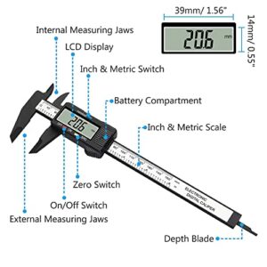 eSynic Digital Vernier Caliper 6Inch/150mm with 32 Blade Feeler Gauge Caliper Measuring Tool Inch/Metric Conversion LCD Electronic Caliper Micrometer for Length Width Depth Inner Outer Diameter