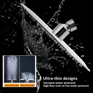 NearMoon High Pressure Shower Head with Shower Arm, High Flow Stainless Steel Rain Showerhead, Ultra-Thin Design, Pressure Boosting-Awesome Shower Experience(8 Inch Head + Shower arm, Chrome Finish)