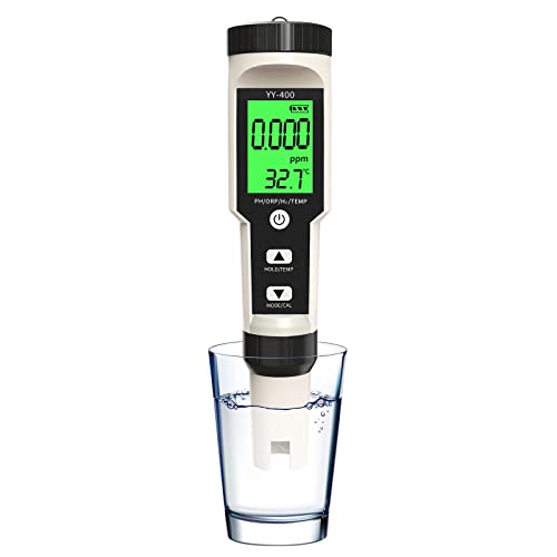 RCYAGO PH Meter, 4-in-1 Digital PH ORP H2 Temp Meter with ATC, 0.01 Resolution High Accuracy PH Tester for Drinking Water Hydroponics Aquariums Swimming Pool Laboratory