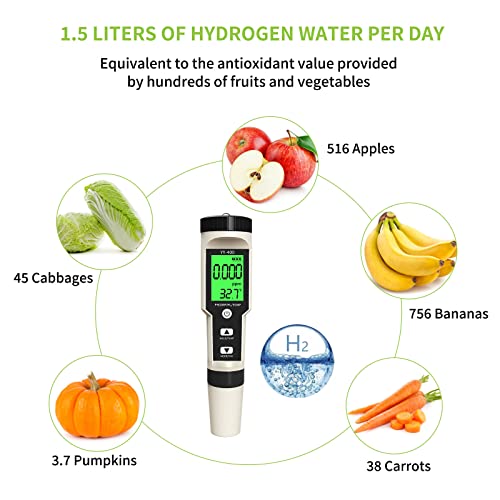 RCYAGO PH Meter, 4-in-1 Digital PH ORP H2 Temp Meter with ATC, 0.01 Resolution High Accuracy PH Tester for Drinking Water Hydroponics Aquariums Swimming Pool Laboratory