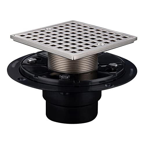 Annde 4-1/4 Square Floor Shower Drain, Shower Drain Base for Low Profile Shower Pan Nickel Brushed with Various Finish Style, for Kitchen,Bathroom (Grid)