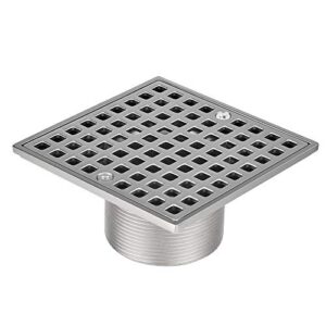 Annde 4-1/4 Square Floor Shower Drain, Shower Drain Base for Low Profile Shower Pan Nickel Brushed with Various Finish Style, for Kitchen,Bathroom (Grid)