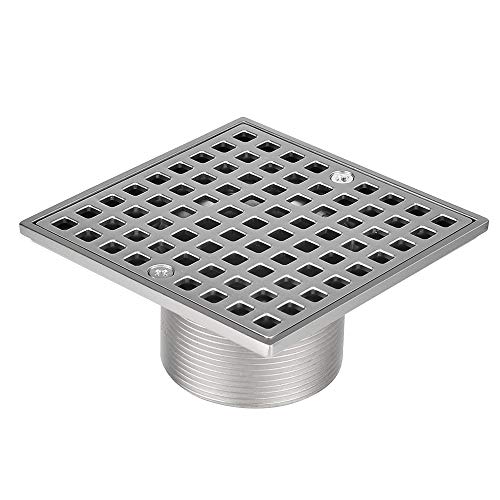 Annde 4-1/4 Square Floor Shower Drain, Shower Drain Base for Low Profile Shower Pan Nickel Brushed with Various Finish Style, for Kitchen,Bathroom (Grid)