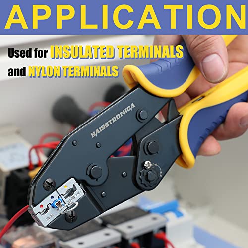 haisstronica Crimping Tool for Insulated Electrical Wire Connectors-AWG 22-10 Ratchet Crimper Tools-Racheting Wire Crimping Tools-Available for Insulated Connectors and Wire Terminal HS-9327