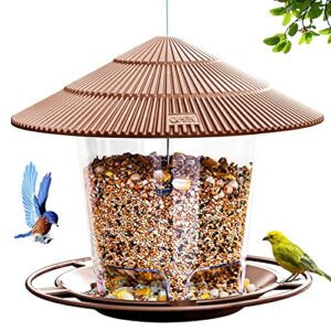 hanizi hanging bird feeder squirrel proof for outdoor wild bird seed, outside, garden yard decoration (brown)