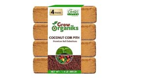 coco coir brick pack of 4 (1.4 lb/brick) | expands to 40l | coco coir fibre reptile substrate | garden soil for plants | 100% organic compressed coconut coir bricks, coconut husk for planting