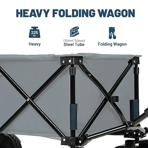 TIMBER RIDGE Outdoor Collapsible Wagon Utility Folding Cart Heavy Duty All Terrain Wheels for Shopping Camping Garden with Side Bag and Cup Holders, Navy