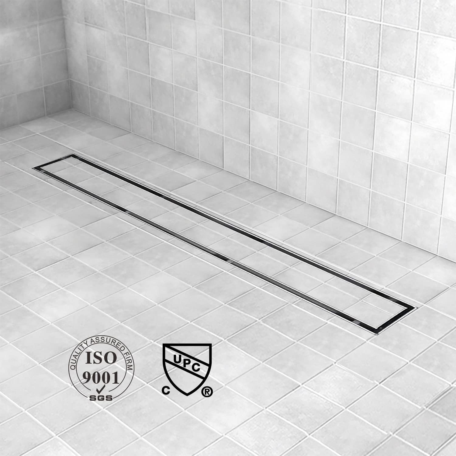 Elefloom Linear Shower Drain, Shower Drain 24 inch with 2-in-1 Tile Insert Cover, Brushed AISI 304 Stainless Steel Shower Floor Drain, Shower Drain with Hair Catcher and Adjustable Feet