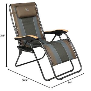 TIMBER RIDGE Outdoor Reclining Patio Padded with Adjustable Headrest and Cup Holder Foldable Zero Gravity Lawn Chair XL for Adults, Support up to 350 LBS, Brown,1 Count