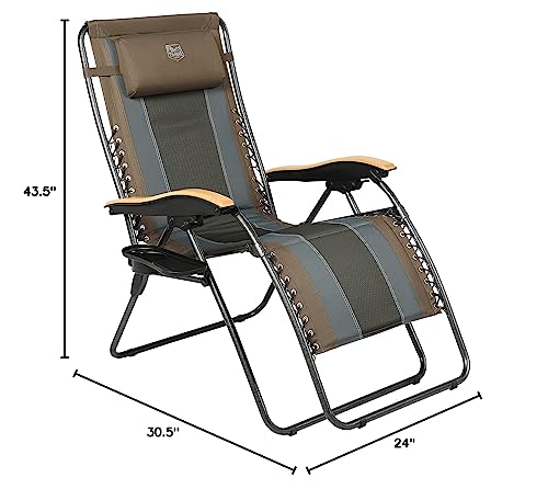 TIMBER RIDGE Outdoor Reclining Patio Padded with Adjustable Headrest and Cup Holder Foldable Zero Gravity Lawn Chair XL for Adults, Support up to 350 LBS, Brown,1 Count