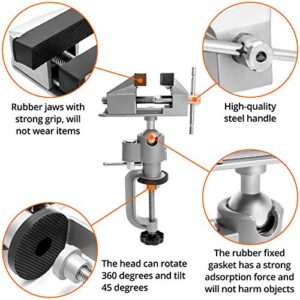 QWORK 3" Universal Tabletop Clamp Vice Tilts Rotate 360°, Portable Work Bench Vise for Drilling, Woodworking,Jewelry Making, Mental working